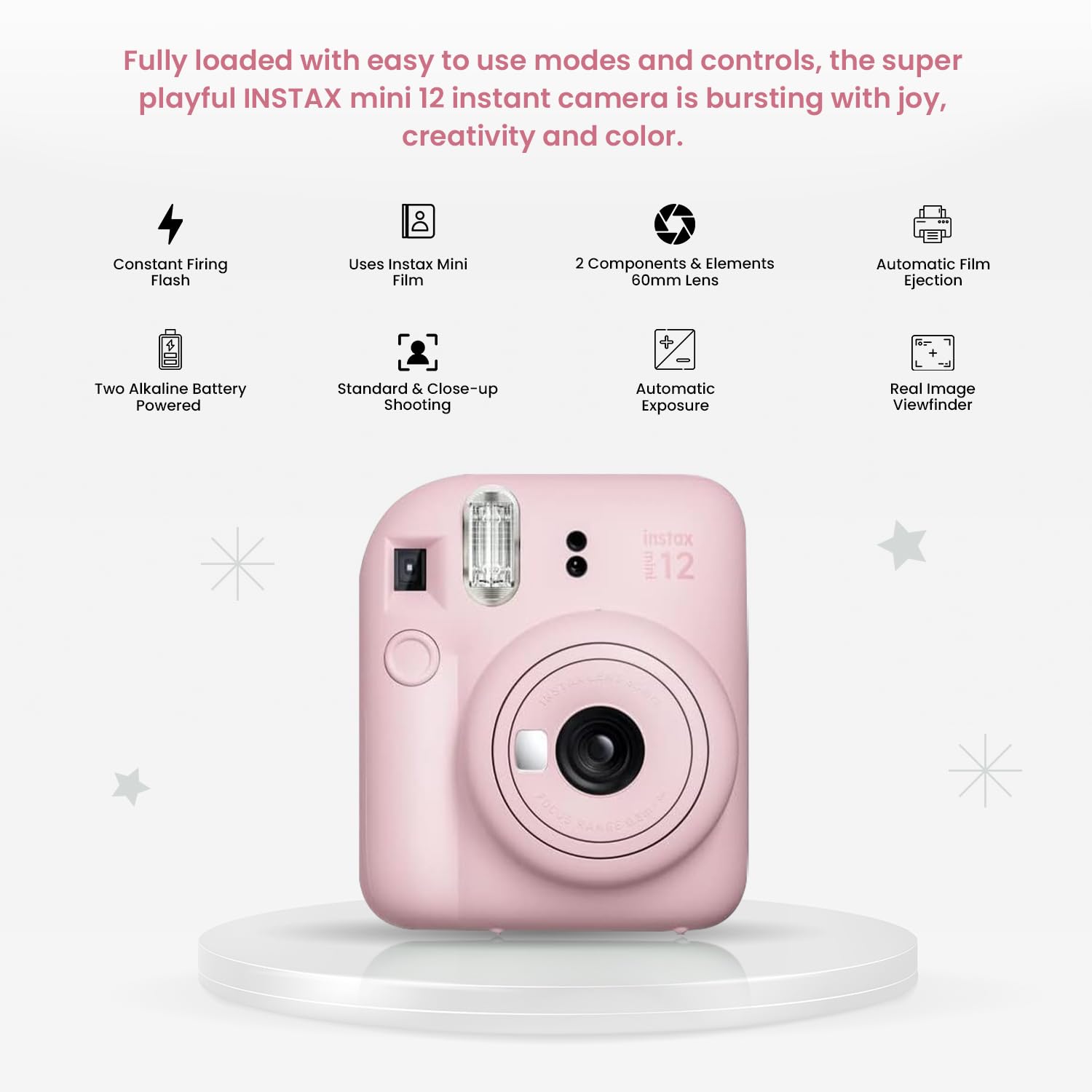 Fujifilm Instax Mini 12 Instant Camera Clay White MiniMate Accessory Bundle & Compatible Custom Case + Fuji Instax Film Value Pack (50 Sheets) Designer Photo Album (Clay White)