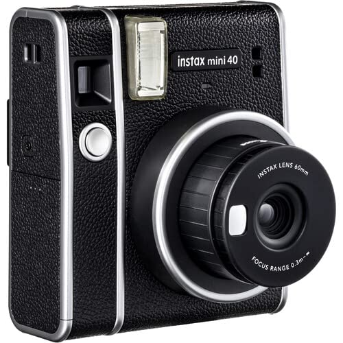 Fujifilm Instax Mini 40 Instant Camera Black Bundle with Fuji Instax Mini Film 80 Sheets + 4 Rechargeable Batteries and More Perfect Camera for Wedding, Kids, Birthday Or Any Occasion