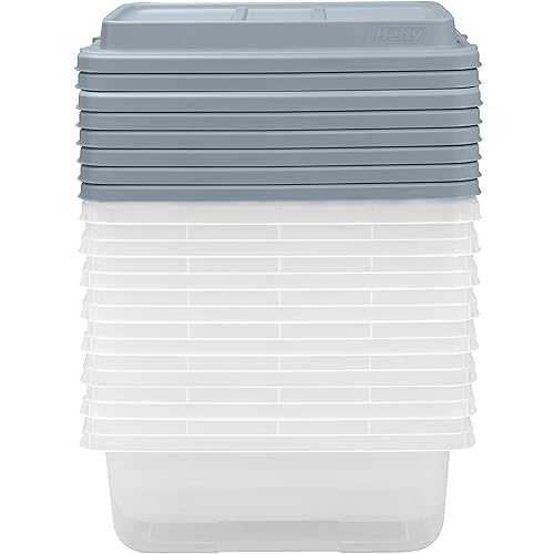 Hefty HI-RISE Stackable Storage Bins - Under Bed Storage Containers with Lids, Shoe Organizer, Plastic Storage Bins, Clear Shoe Boxes with XL Lid-Locking Latches, Durable Double Rim - 18qt (8 Pack)