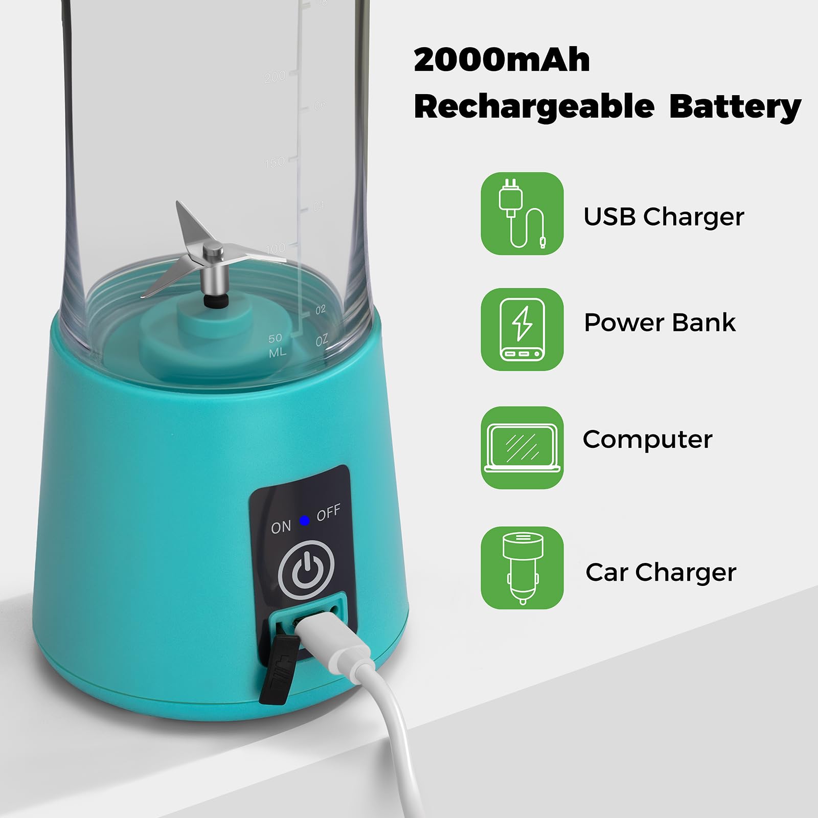 Personal Blender for Shakes and Smoothies, USB Rechargeable Shaker, Portable Juicer with Six Cutters, 380ML Juice Bottle for Travel Gym(Teal)