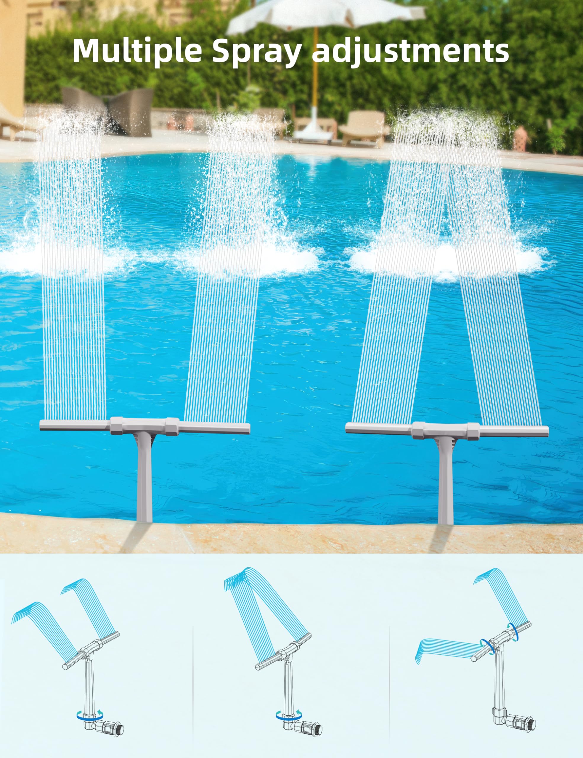Kompoll Pool Fountain above Swimming Pools, Adjustable Water Dual Spray Sprinkler Pool Fountain for Inground Pools, Fun Pool Waterfall Sprayer for Backyard Outdoor, Grey