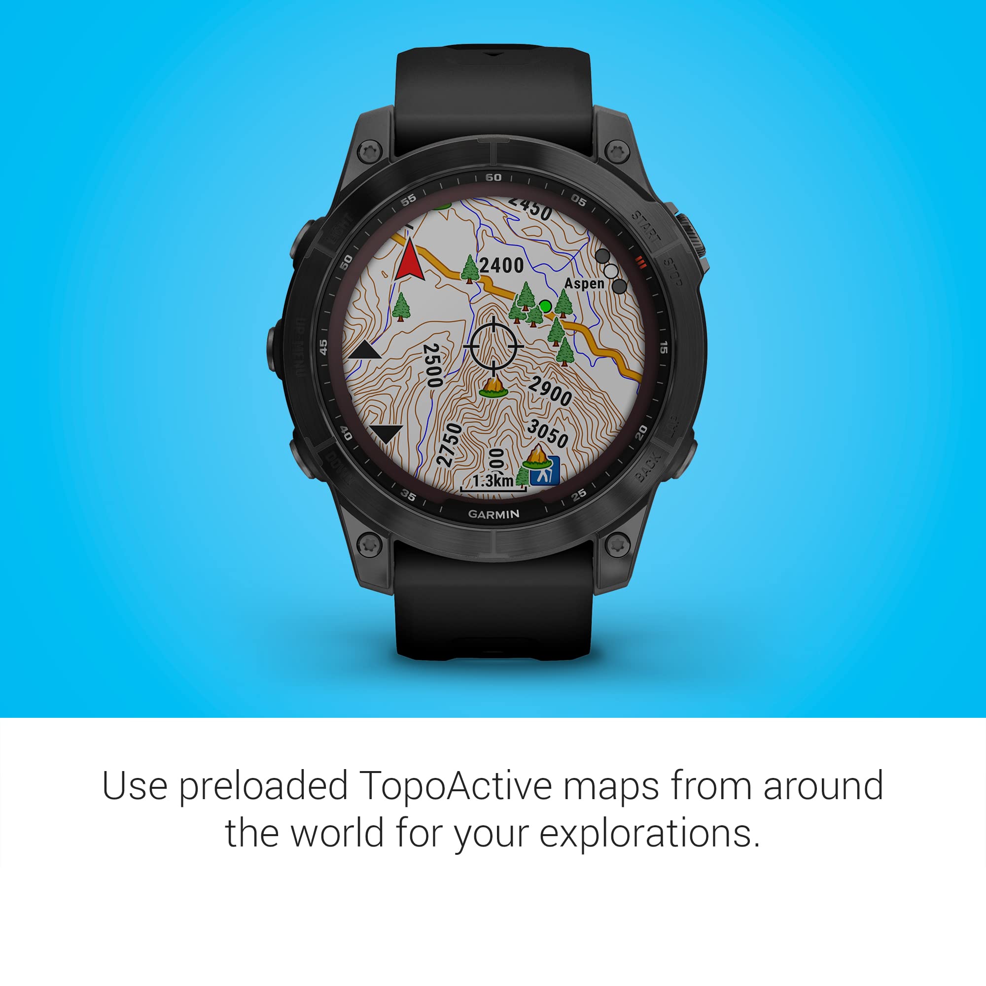Garmin fenix 7 Sapphire Solar, adventure smartwatch, with Solar Charging Capabilities, rugged outdoor watch with GPS, touchscreen, wellness features, carbon gray DLC titanium with black band