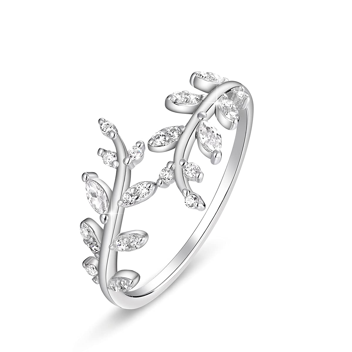 FOREVER QUEEN Olive Leaf Ring Adjustable Open Band Ring 925 Sterling Silver Ring Fashion Rings for Women Wedding Engagement Anniversary