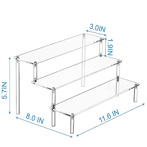HENABLE Large Acrylic Display Risers, Perfume Stand Organizer, Clear Acrylic Shelf Risers for Display Stands for Food, Tabletop Use, Amiibo Funko POP Figure, 3 Tier Clear Cupcake Stand Risers