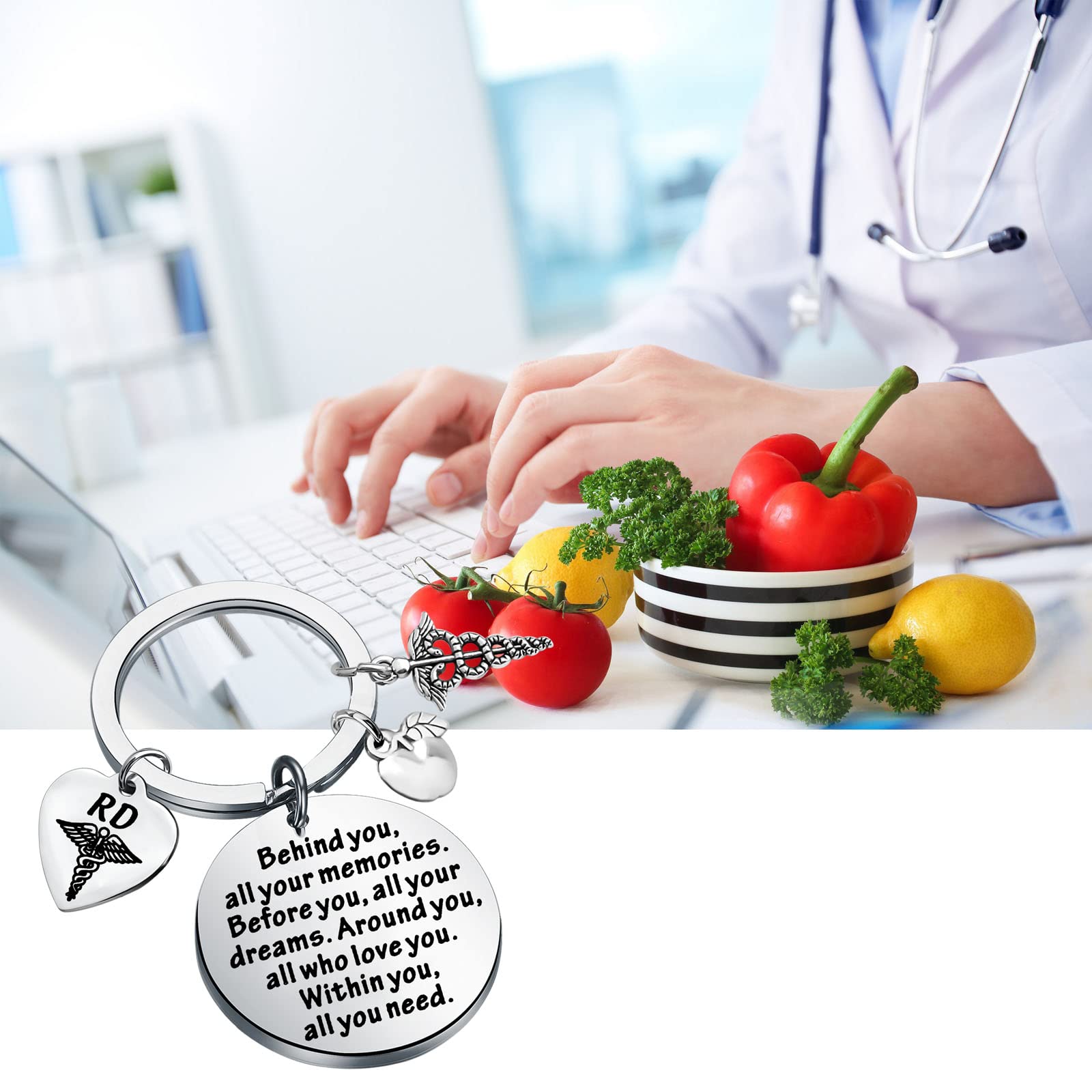 FEELMEM RD Keychain Registered Dietitian Gift Nutritionist Gift Behind You All Your Memories Keychain Nutrition Student Graduation Gifts (RD-ky)