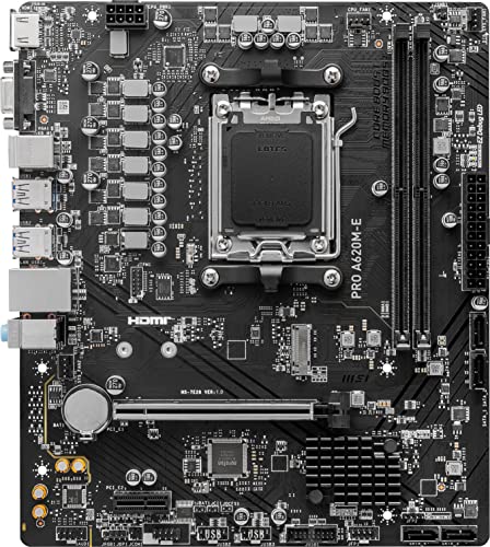 MSI PRO A620M-E ProSeries Motherboard (AMD AM5, DDR5, PCIe 4.0, SATA 6Gb/s, M.2, USB 3.2 Gen 1, Gbps LAN, DVI/HDMI, mATX)