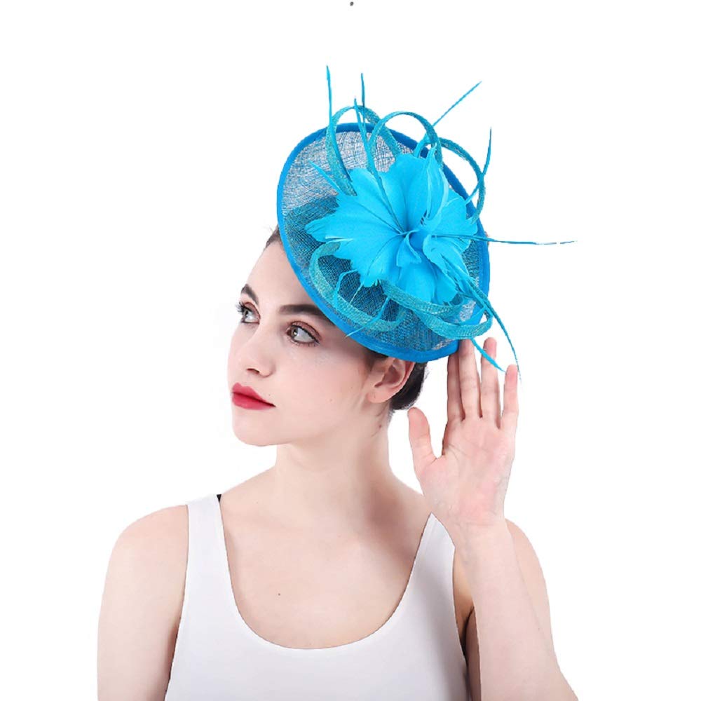 Fancy turquoise blue Feather Fascinator Hats Women Sinamay Hat SYF311 (turquoise)