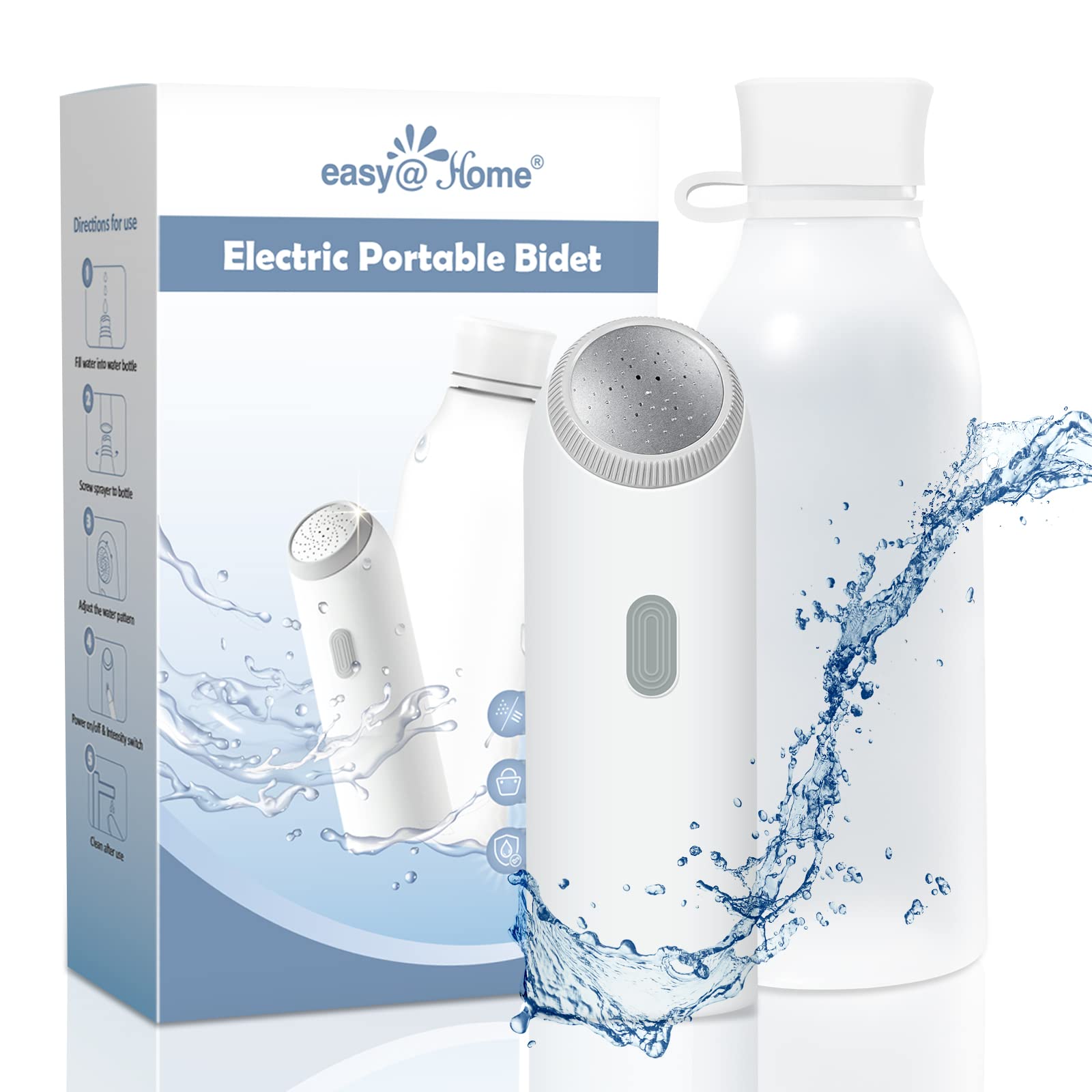 Portable Electric Handheld Travel Bidet: Easy@Home USB Rechargeable Mini Bidet Sprayer for Personal Hygiene Postpartum & Baby Care Perineal & Hemorrhoid Treatment - 4 Water Flow Types | 350ml