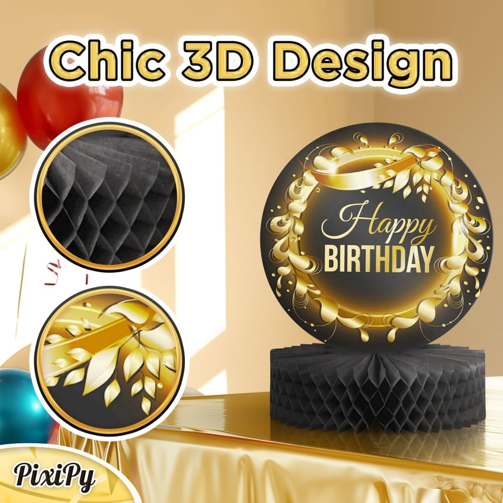 Happy Birthday Table Decorations Centerpieces - 4-Pack Double Sided Happy Birthday Centerpieces for Tables - 12β Black and Rose Gold Birthday Party Decorations Centerpieces
