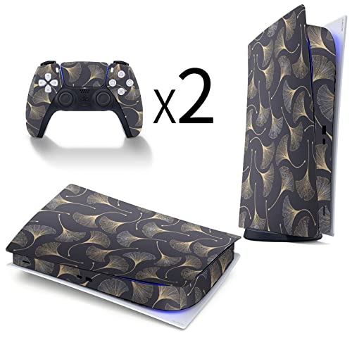 Ginkgo Leaves Full Protective Skin Cover Design Wrap Decal Sticker Compatible with PS5 Digital Edition Console and Controller