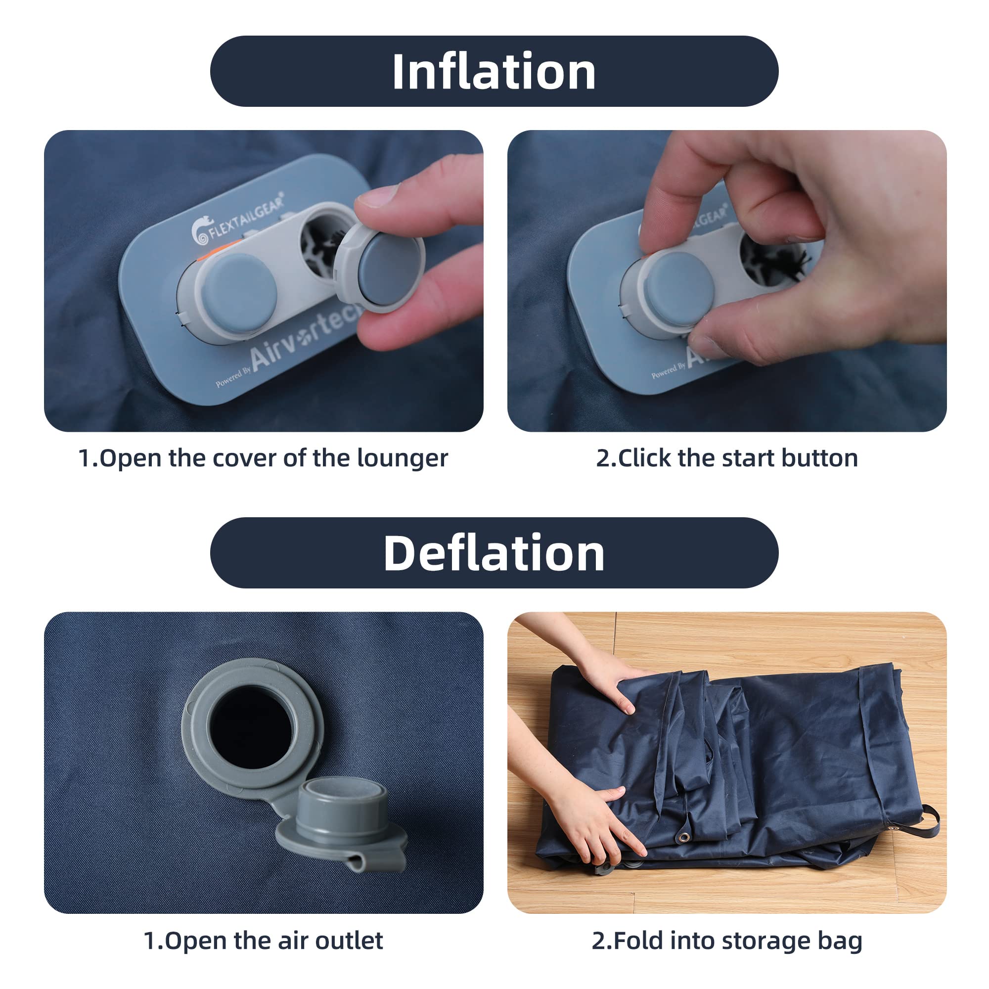 FLEXTAILGEAR Automatic Inflatable Couch, Portable Lounger Chair with Built in Pump, Ergonomic Design Blow Up Sofa Bed with Emergency Power Supply for Camping Beach Traveling Hiking Backyard