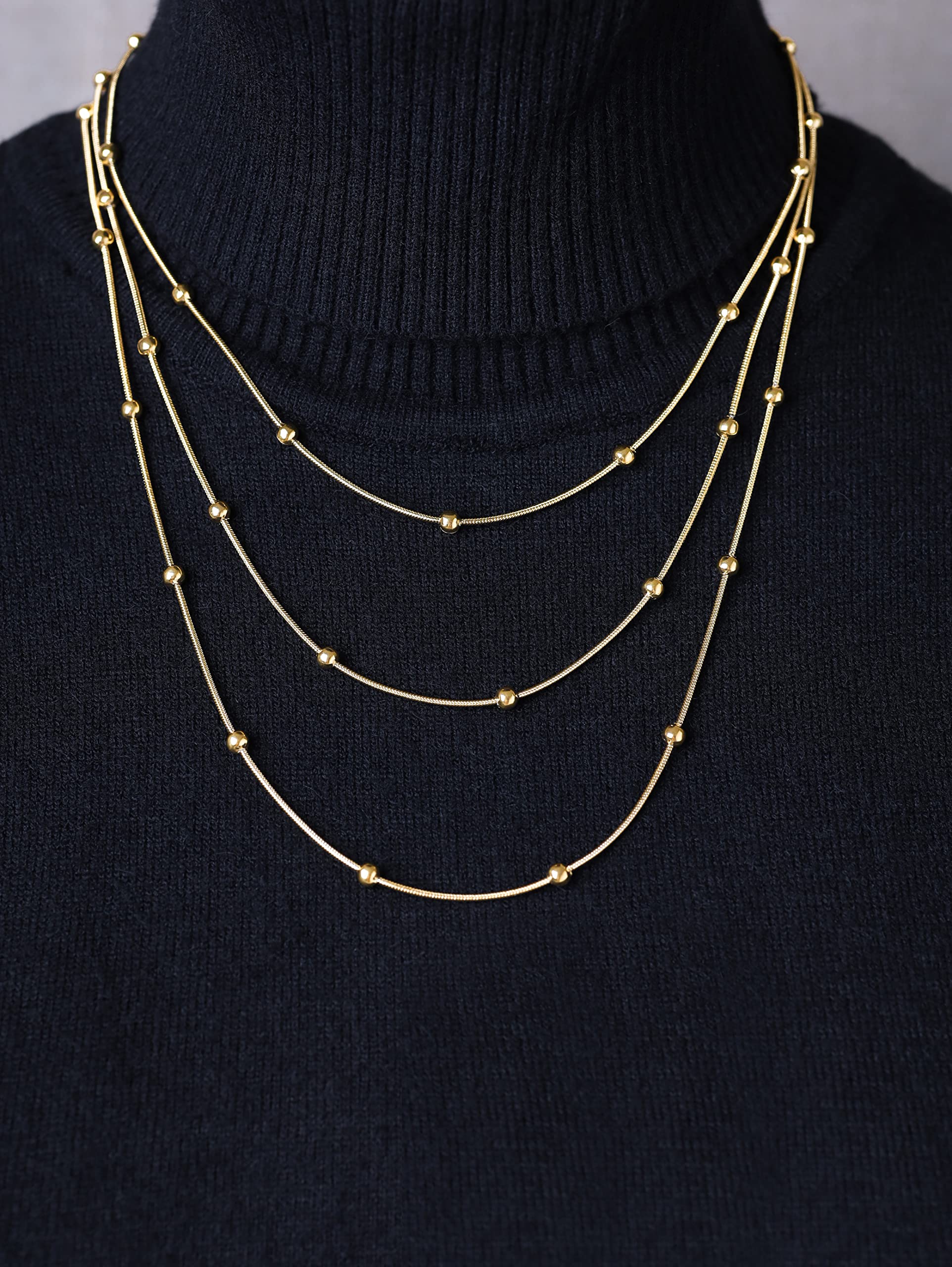 Extra Long 60 Inches Chain Beads Station Long Necklace Gold