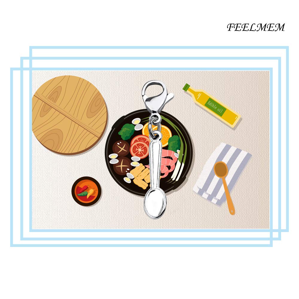FEELMEM Spoon Charm Little Spoonnie Clip on Charm Zipper Pull Spoon Theory Jewelry Spoonnie Gift Tablespoon Spoon Pendant