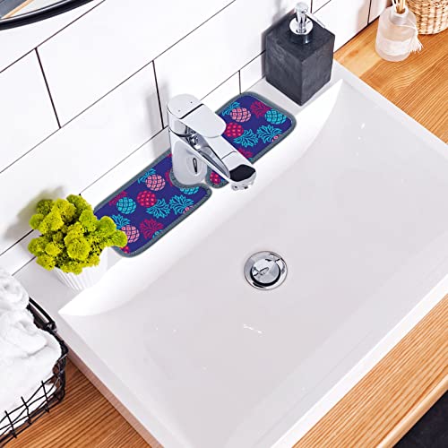 Kitchen Faucet Absorbent Mat 2 Pieces Blue Pink Pineapple Faucet Sink Splash Guard Bathroom Counter and RV,Faucet Counter Sink Water Stains Preventer