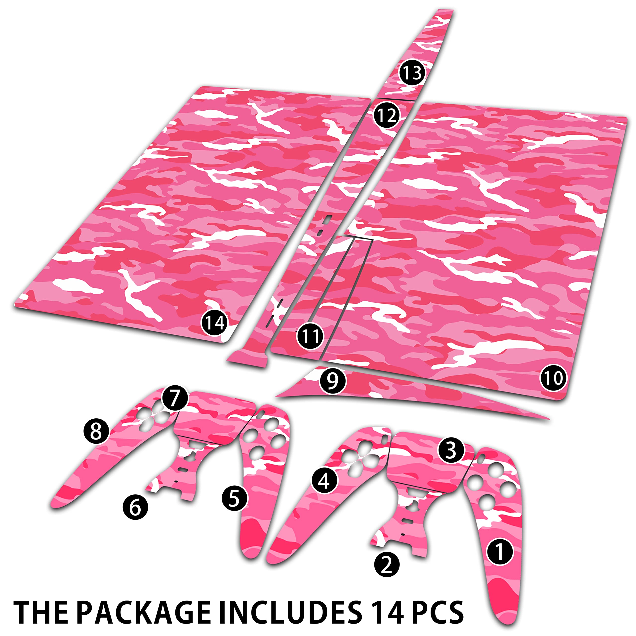 HK Studio Pink Camo Decal Sticker Skin Specific Cover for PS5 Disc Edition - Waterproof, No Bubble, Including 2 Controller Skins and Console Skin