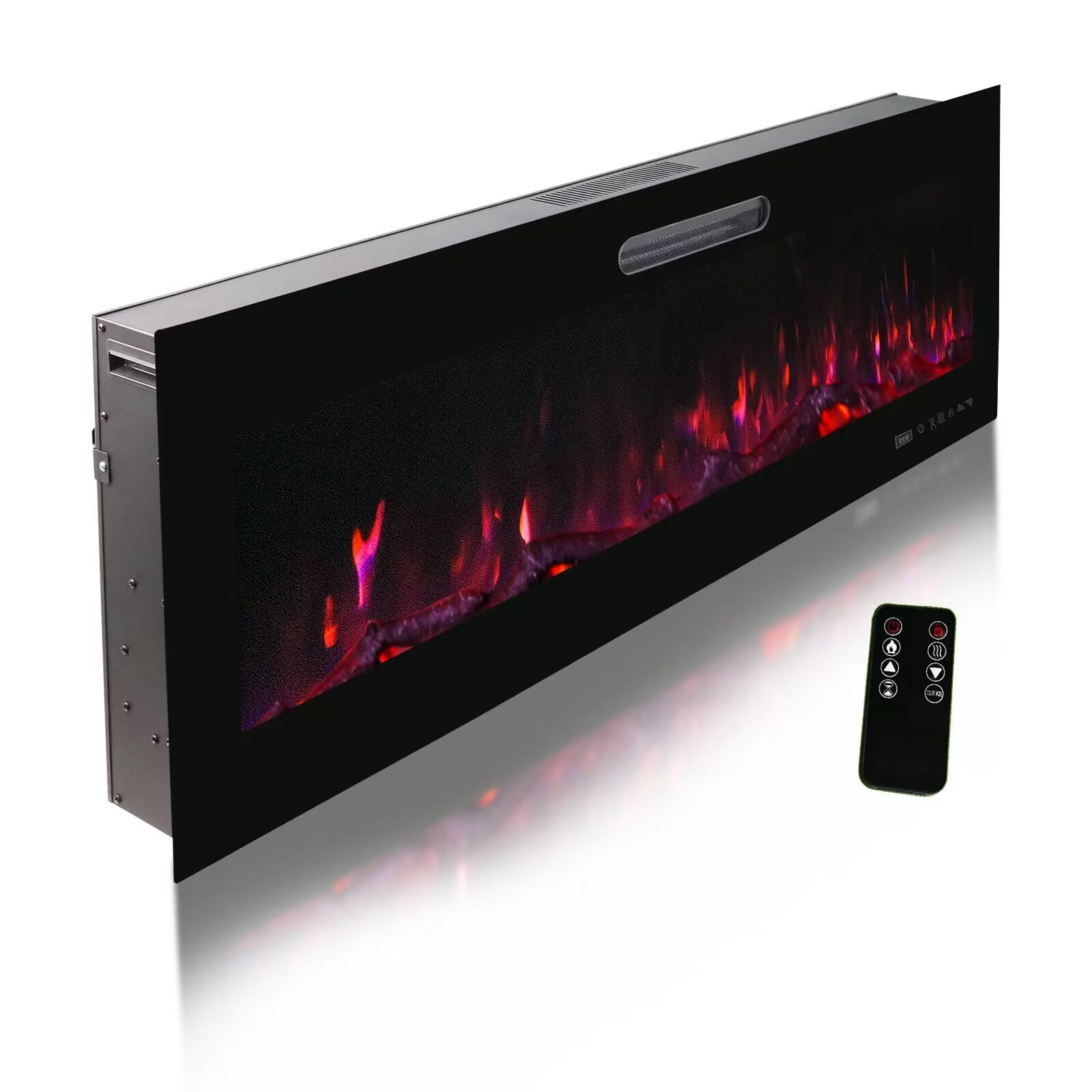 Hello.Dr 50" Ultra-Thin Electric Fireplace Recessed and Wall Mounted - Touch Screen & Remote Control with 12h Timer - Realistic 9 Color Flame and 5 Brightness - Log & Crystal Options,750/1500W