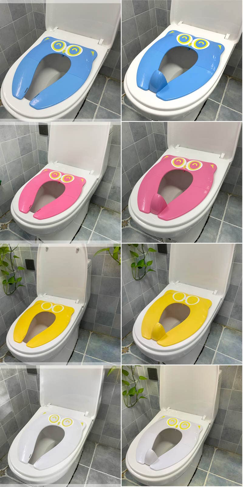 OniAme Portable Foldable Potty Training seat for Kids Toddlers, Home and Travel (Owl, Light Pink)