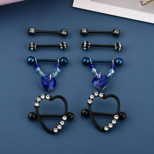 FECTAS Nipple Rings Shields Piercing Barbells Set 316L Stainelss Steel Nipple Barbell for Women 14G 4 Pairs