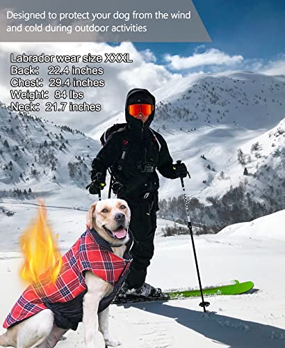 Sychien Dog Plaid Winter Reflective Large Coat,Windproof Waterproof Cold Weather Thunder Anxiety Calming Jacket,Coats for Boy Girl Puppy Dogs,Christmas Red XL