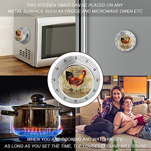 Kitchen Timer Rooster Retro Classroom Timer Stainless Steel Countdown Timer with Magnetic Backing