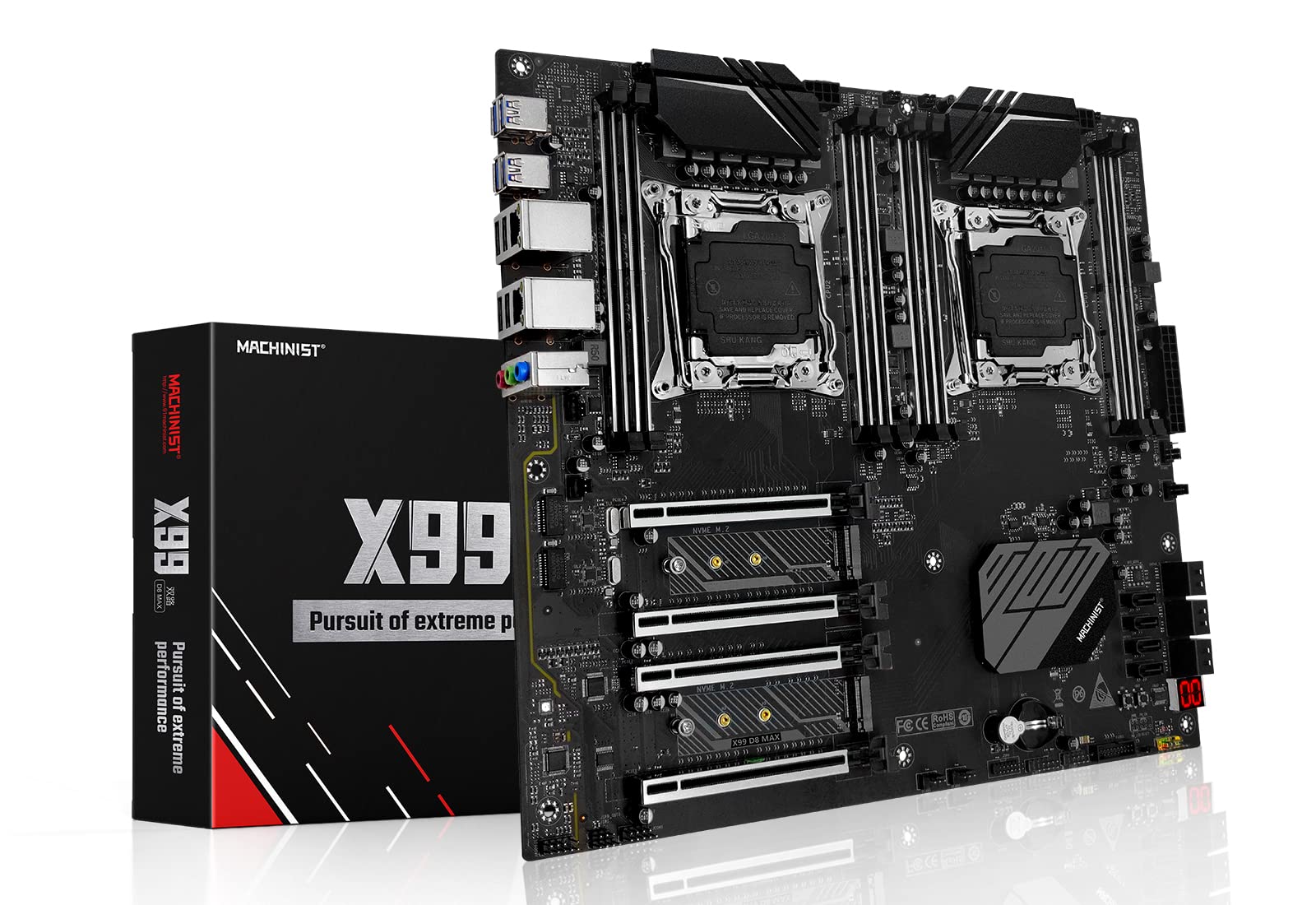 MACHINIST X99 Dual CPU Motherboard, LGA 2011-V3 Computer Server Motherboards (Intel i7 5th/6th Gen, PCIe 3.0, DDR4, Dual LAN, Dual M.2, SATA 6Gb/s, E-ATX) for Intel XEON E5 V3/V4 Series Max 256G