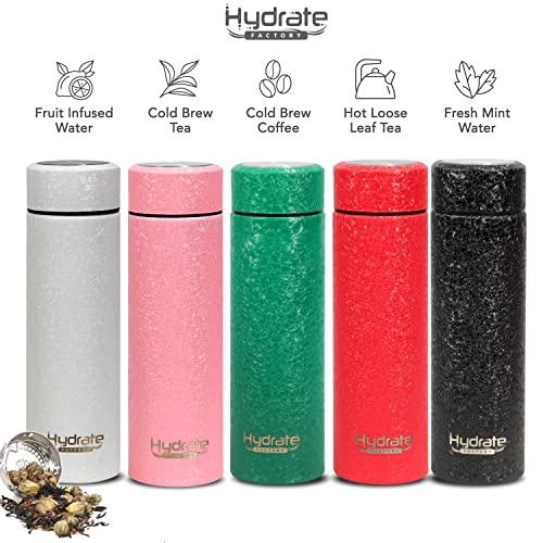 Hydrate Factory Ice Crack Insulated Water Bottle/Tea Flask/Coffee Mug with Tea Coffee Fruit Stainless Steel Bottle Infuser Ideal for Yoga Gym Work School (Emerald Green) - 500ml