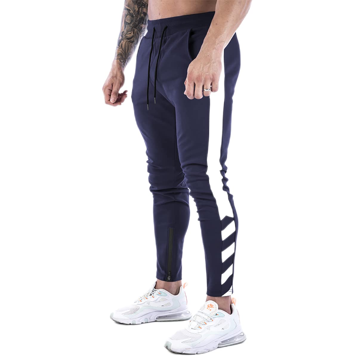 GINTPK Men's Track Pants,Slim Fit Athletic Sweatpants Joggers with Zipper Pockets Yoga Running Workout Pants Navy L