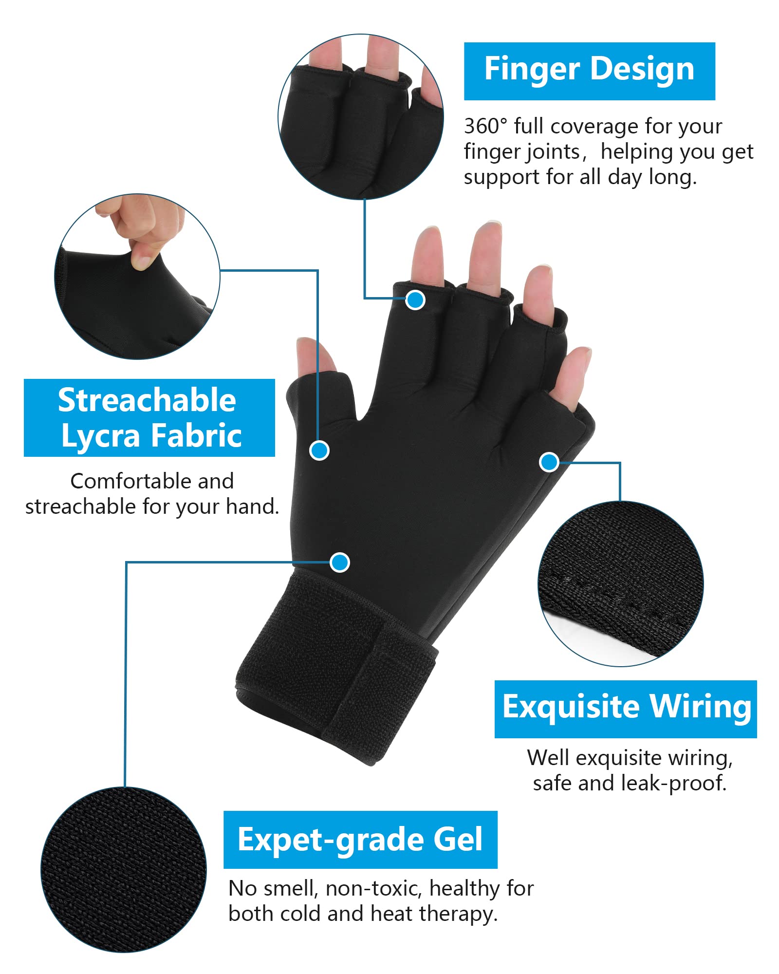 Luguiic Finger Arthritis Compression Ice Glove for Women and Men, Adjustable Wrist Strap Hand Wrist Ice Pack Pain Relief for Arthritis, Carpal Tunnel, Tendinitis Cold&Heat Therapy S Pack of ONE