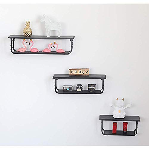 PIBM Stylish Simplicity Shelf Wall Mounted Floating Rack Shelves Iron Art Solid Wood Simple Storage Dormitory Bearing Strong,2 Colours,3 Sizes, Black , 34x12x14.3cm