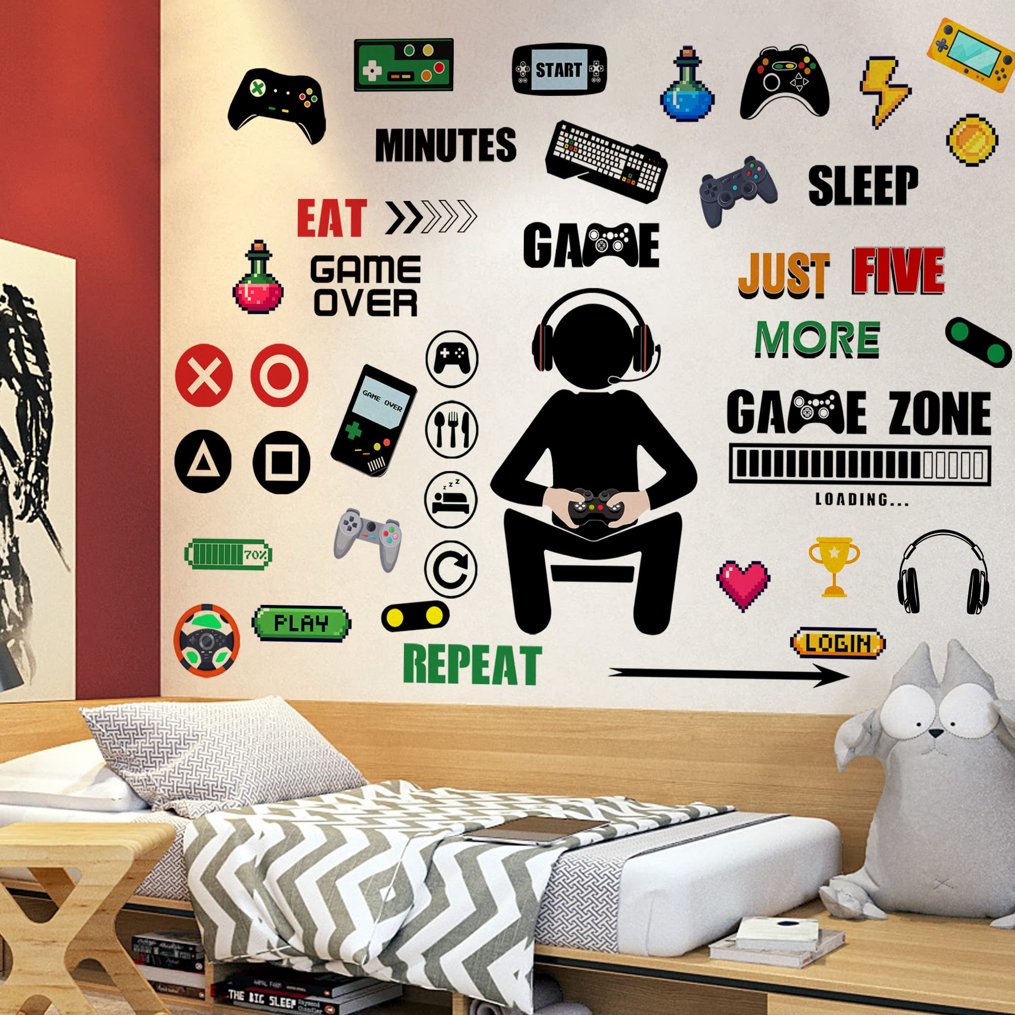 Gamer Wall Decals Stickers Glow in The Dark Wall Decals Game Wall Stickers Gaming Controller Wall Decals Game Room Decor Video Game Decal for Boys Kids Girls Bedoom Playroom Wall Decor⦠(Sky Blue)