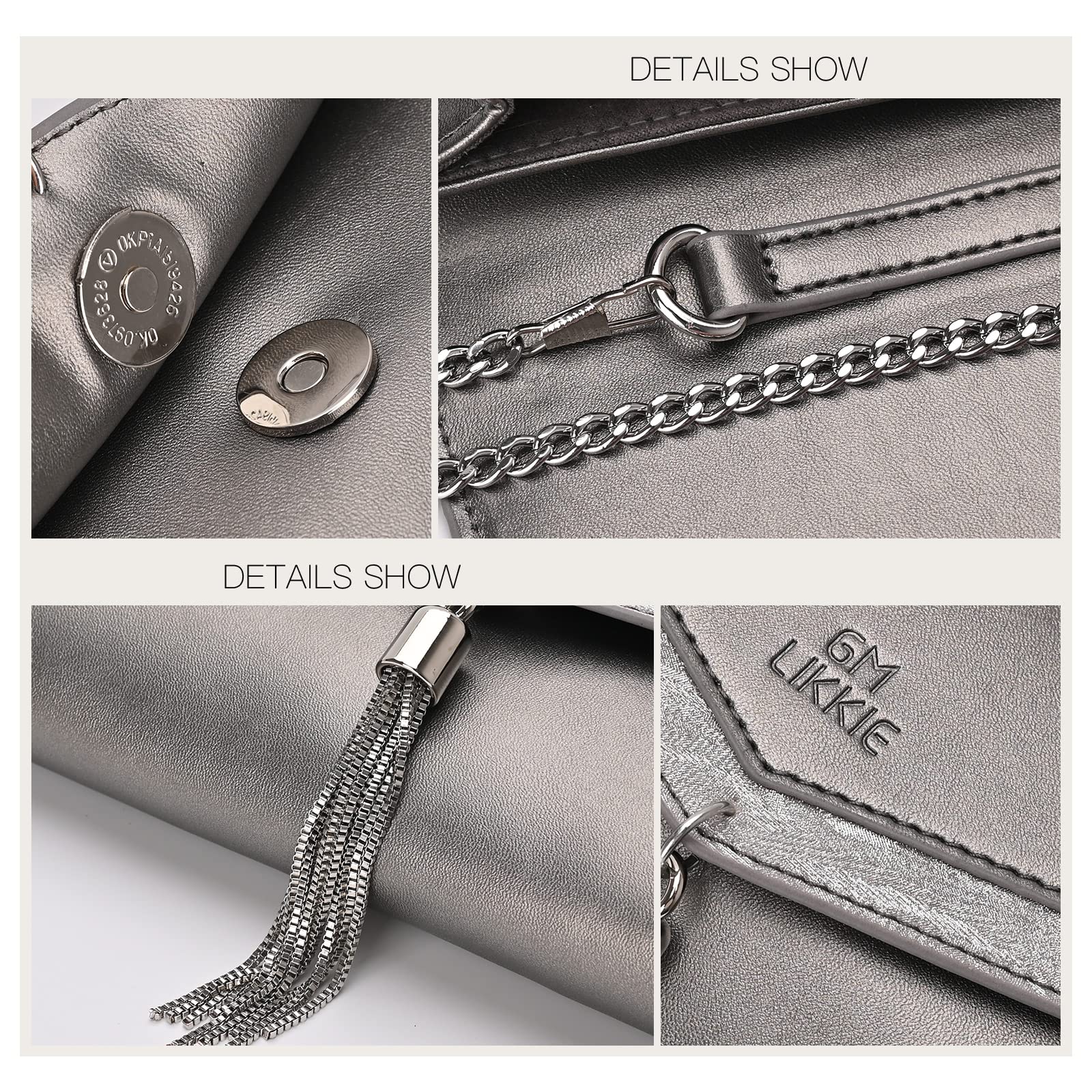 GM LIKKIE Clutch Purse for Women, Envelope Evening Clutch Handbag, Crossbody Foldover PU Leather Shoulder Bag (Black)