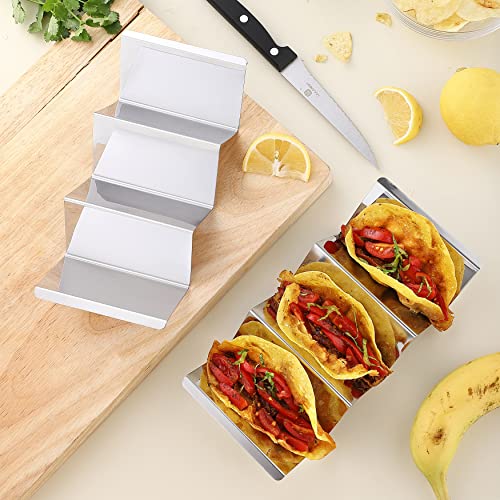 Taco Holder Stands Set of 4 β 2PCS Stainless Steel Taco rack tray and 2PCS Steak Knives β Perfect Combination for Taco Tuesday & Taco Bar - Dishwasher & Microwave Safe