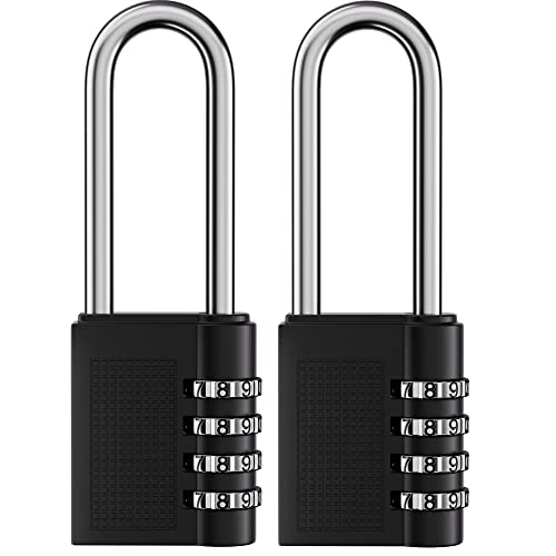 KEIULINE 4 Digit Outdoor Waterproof Long Combination Lock for School Gym Locker, Gate, Yard,Fence Locks 2 Pack Small Black Combo Padlock