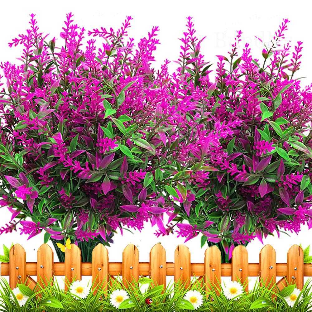 Grunyia 10 Bundles Artificial Lavender Flowers Outdoor Fake Plants Faux Plastic UV Resistant Flowers for Home Garden Porch Window Box and Cemetary Grave Decorations (10, Purple)