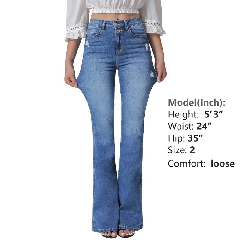 VIPONES Bell Bottom Jeans for Women High Waisted Flare Jean Bootcut Ripped Stretch Skinny Wide Leg Denim Blue Pants (107,Size 8)