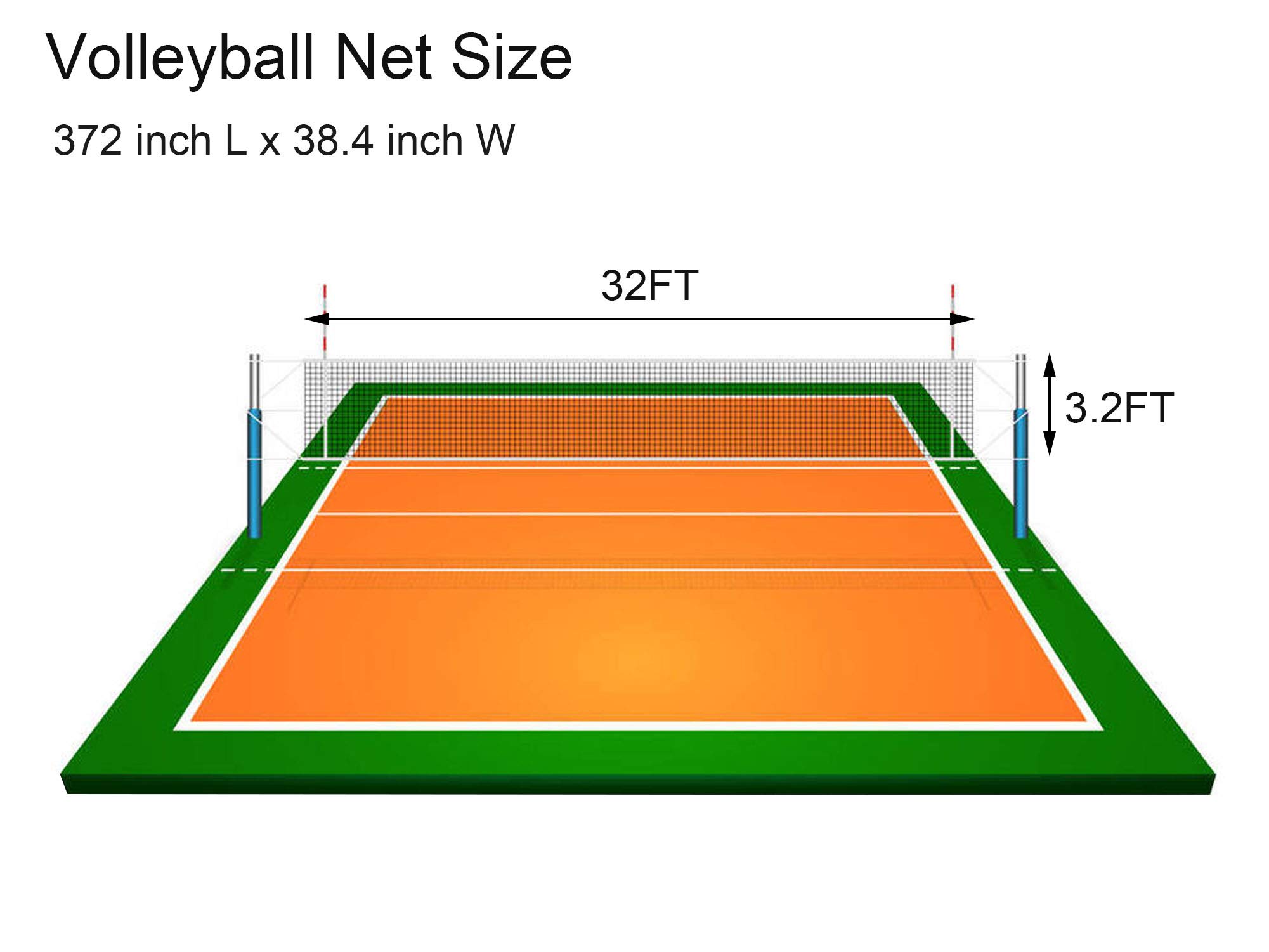 Glodwheat Volleyball Net Replacement Net for Indoor Outdoor Gardens Campus Backyard Sports Beach Swimming Pool Beach Portable Game Standard Size (32 FT x 3FT)