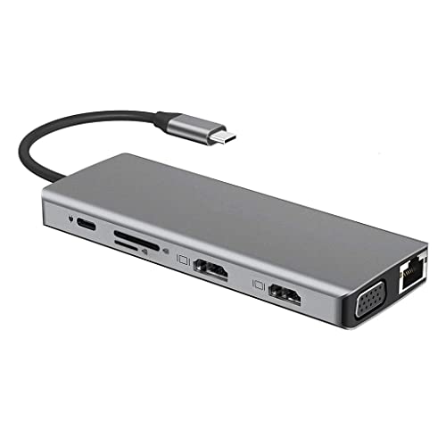 LLAMN 12 in 1 USB C HUB Type C Adapter to 4K VGA RJ45 LAN Ethernet SD/TF Hub 3.5MM AUX 12 Port