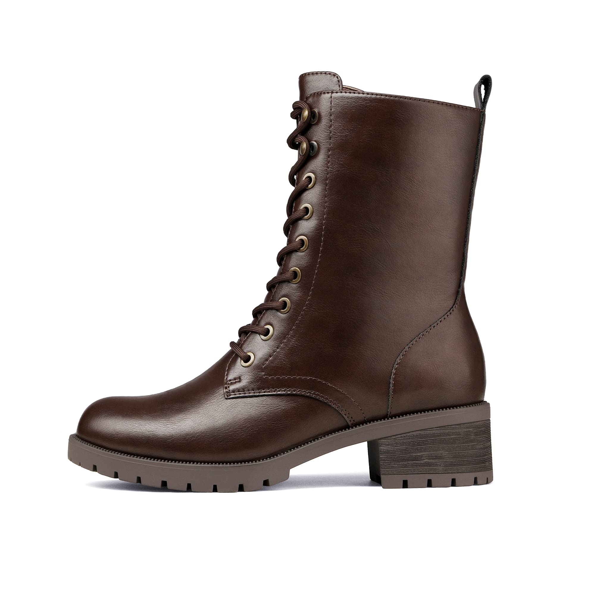 DREAM PAIRS Brown DMB214 Lace-up Combat Boots Mid-calf Military Winter Boot for Women Size 10