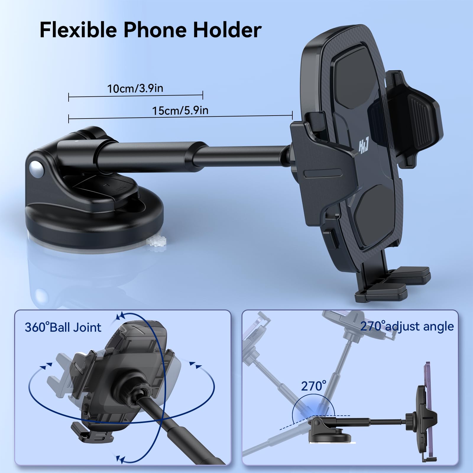 HHJ Phone Holder Car Universal Cell Phone Holder Easy Installation Phone Mount for Car Windshield Dashboard Adjustable Height Strong Suction Car Accessories Fit for 4.7-7.2 inch Smartphones & GPS