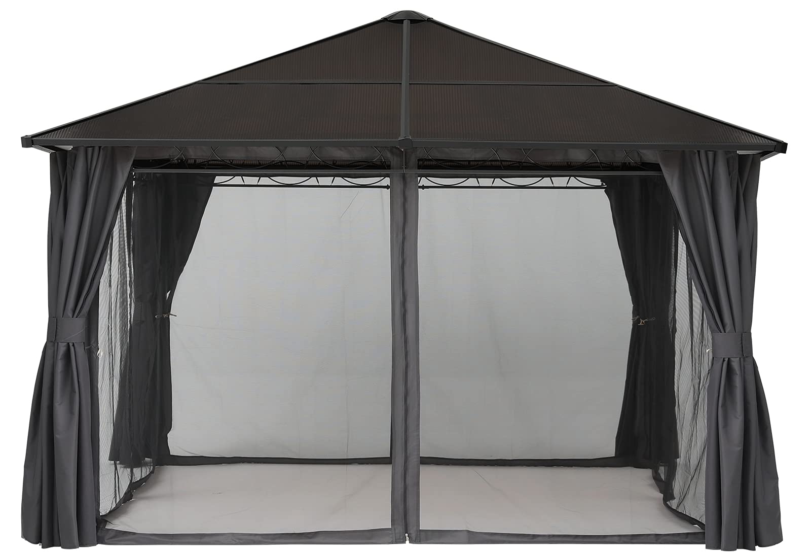 Hardtop Patio Gazebo with Curtains and Netting by ABCCANOPY