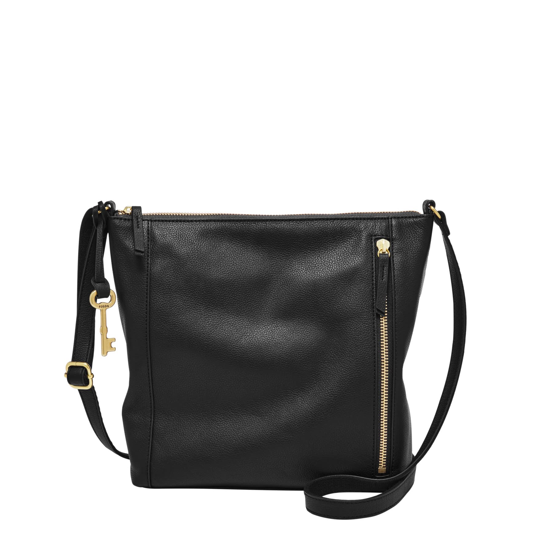 Fossil Women's Tara Leather Crossbody Purse Handbag, Black Women's Tara Leather Zip Around Clutch Wallet, Black