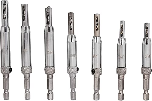 FLSKY SPMEN Metal Twist Drills 7pcs HSS Self Centering Hinge Drill Bits Set,1/4" Hex Shank Centering Drill for Door Cabinet Woodworking, uni-que Value Long-Term