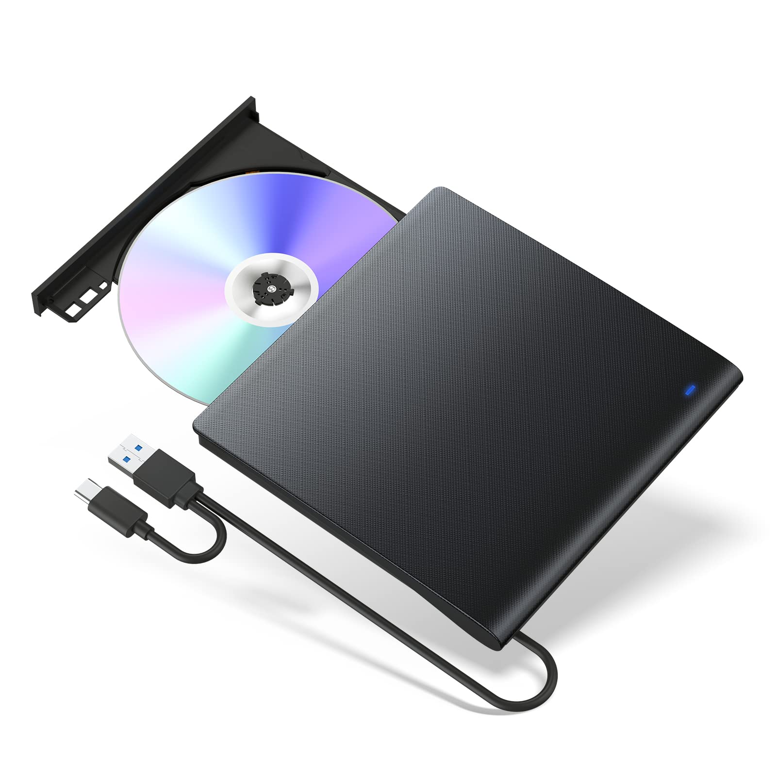 OOCLCURFUL External CD/DVD Drive for Laptop, USB 3.0 Type-C Portable CD/DVD Optical Drive Player Reader Writer CD Burner, Compatible with Laptop Desktop PC MacBook Mac Windows Linux OS (Jet Black)