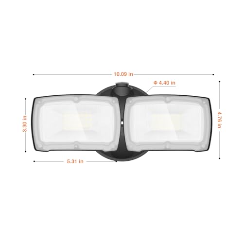 LEPOWER 2 Pack LED Security Light Dusk to Dawn Outdoor Flood Light Fixture with 2 Adjustable Heads, 3000LM/28W, 5500K, IP65 Waterproof Exterior Flood Lights for Garage, Backyard (Black)