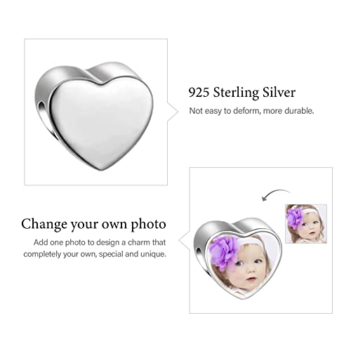 GNOCE Custom Photo Charms for Bracelet 925 Sterling Silver Heart Shaped Personalized Charms Family Memorial for Women