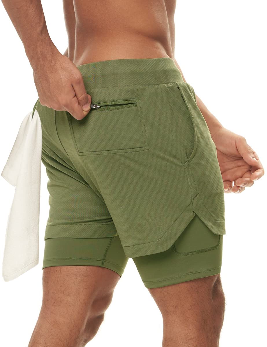 FLYFIREFLY Men's 2-in-1 Workout Running Shorts 7" Lightweight Gym Yoga Training Sport Short Pants