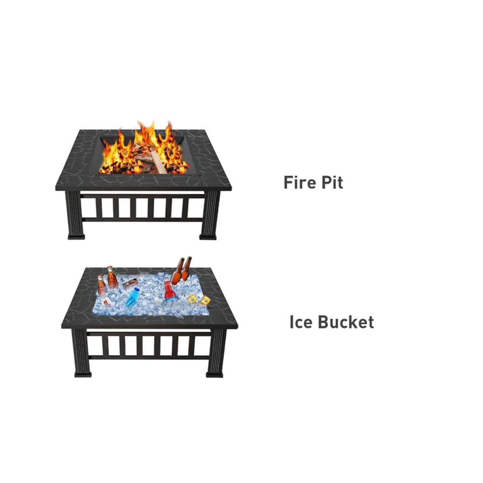 Fire Pit 32'' Wood Burning Firepit Metal Square Outdoor Fire Tables Steelfire Pit Bowl with Spark Screen Cover, Poker Log Grate for Patio Bonfire Camping Backyard Garden Picnic