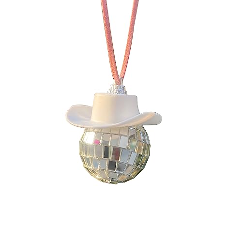 Mxkoso Disco Ball Car Accessory,Car Disco Ball Cowboy Hat, Disco Ball Car,Cute Car Disco Ball,Disco Ball Necklaces for Birthday Party Accessory, Disco Car Charm (A03)