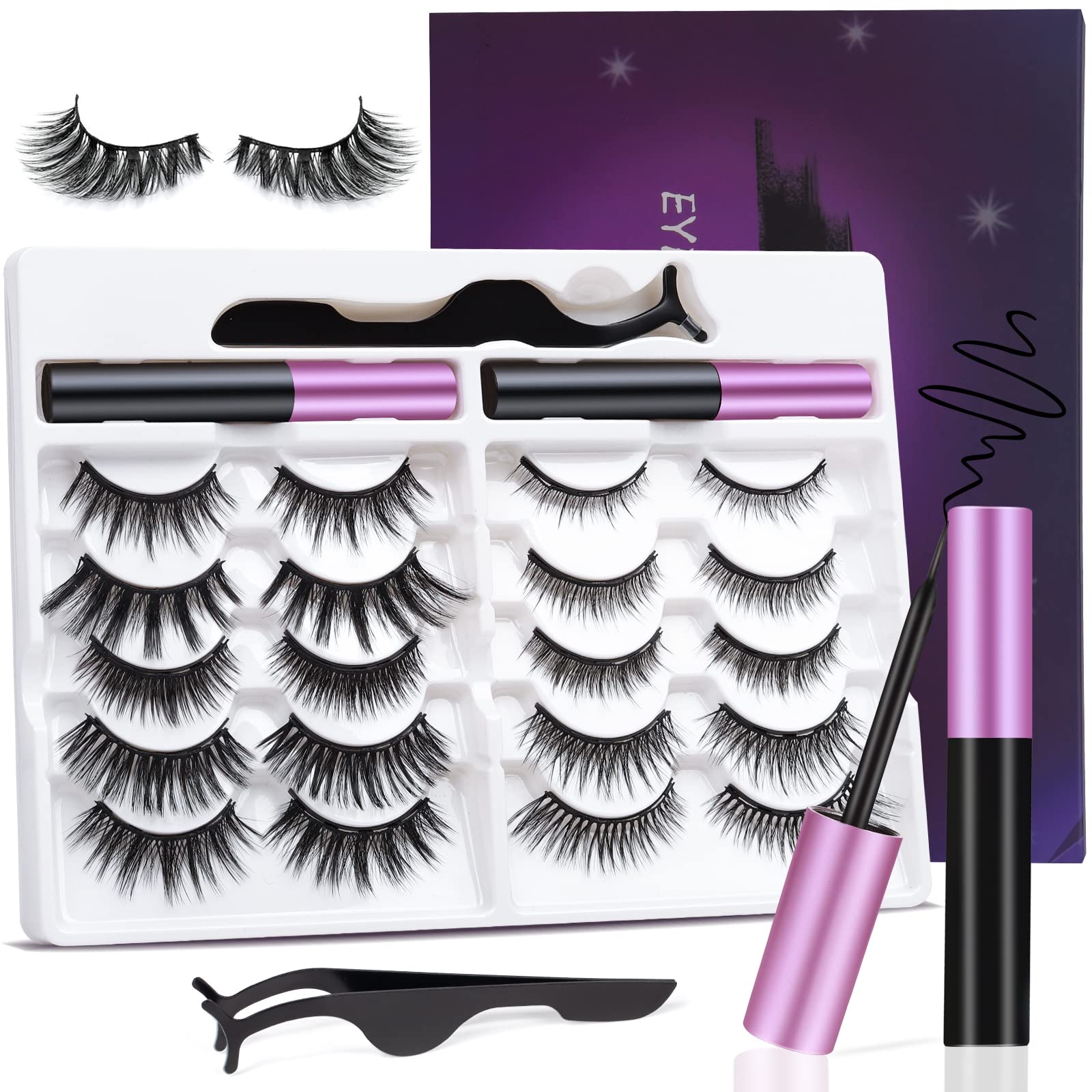 Magnetic Eyelashes Natural Look, Magnetic Lashes No Glue, Half Eye 2 Magnets Reusable False Eyelashes with Tweezers (magnetic eyelashes)