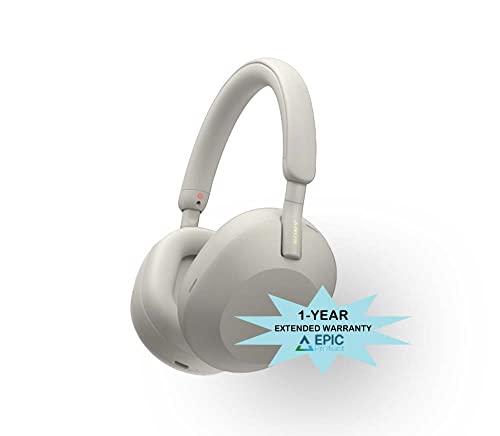 Sony WH-1000XM5-SILVER Wireless Over-Ear Noise Canceling Headphones - Silver with an Additional 1 Year Coverage by Epic Protect (2022)